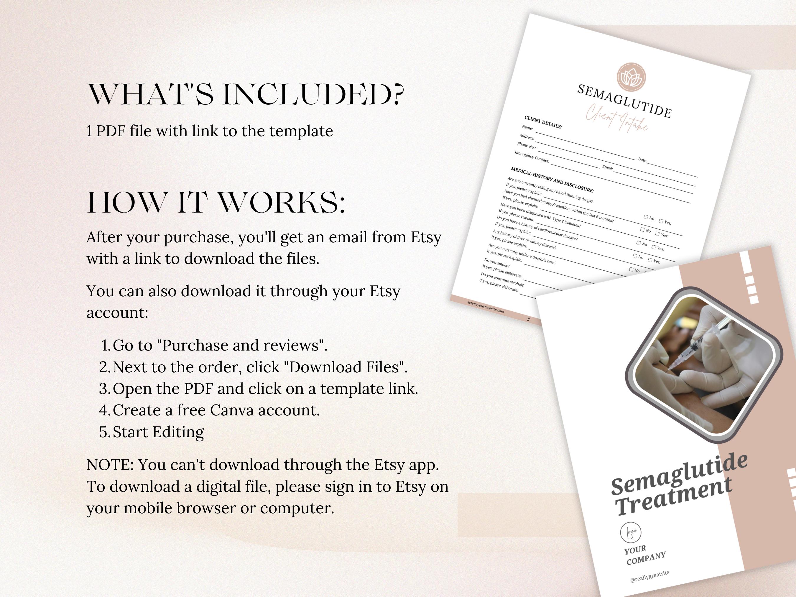 Semaglutide Treatment Form Bundle: Editable Injection Forms (digital ...