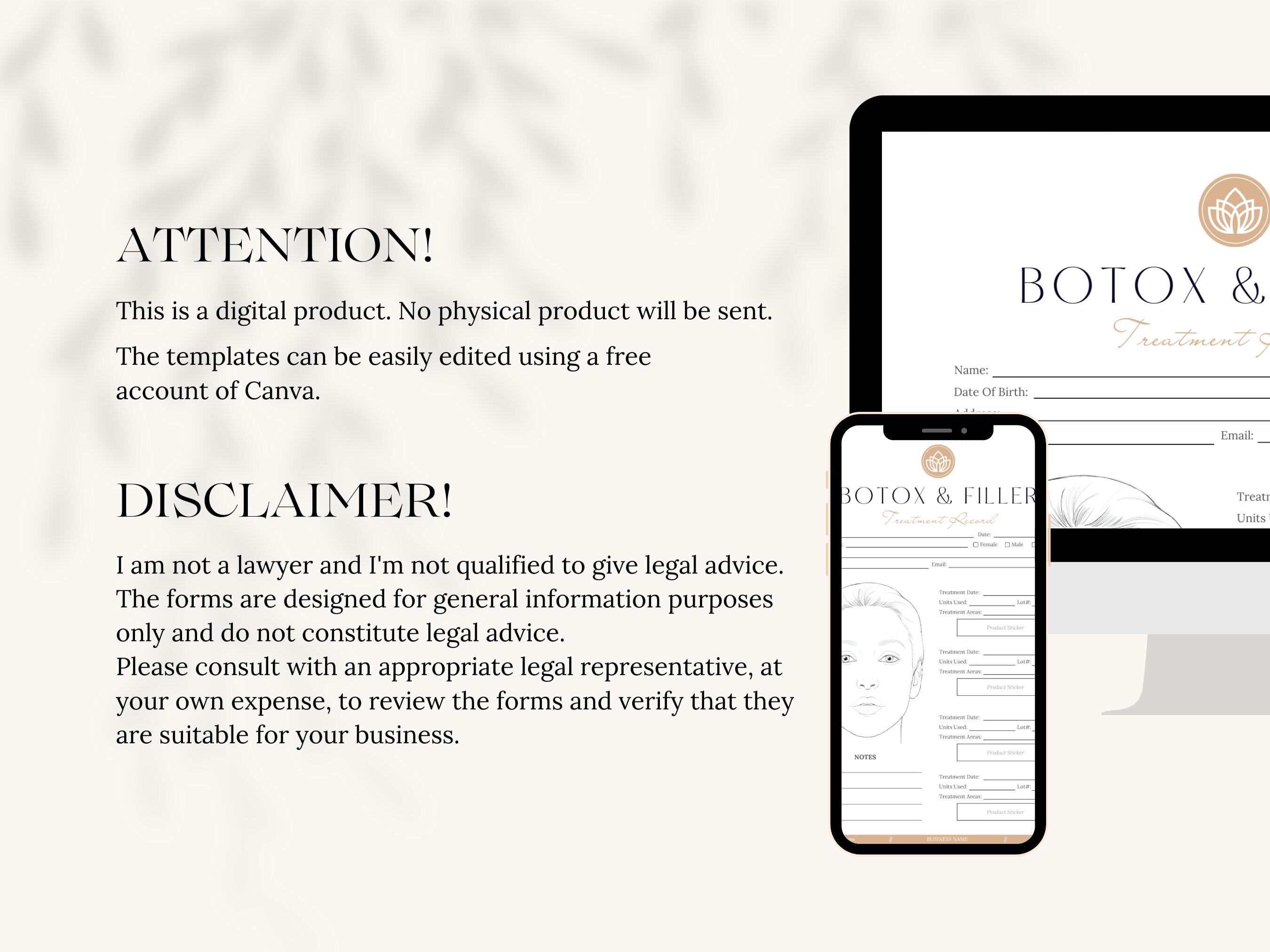 Botox Treatment Record Template: Injectable Face Chart (canva Editable ...