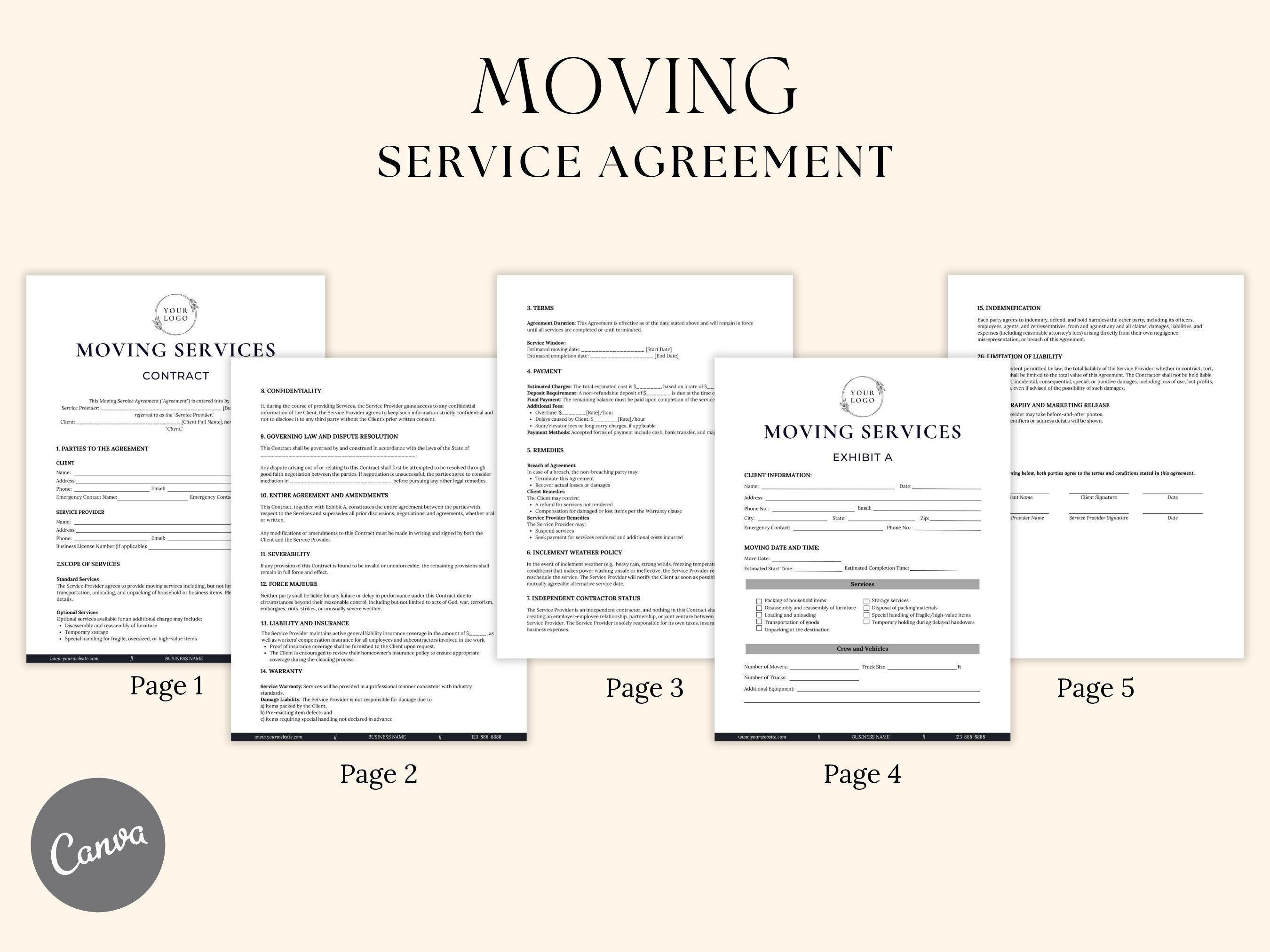 Moving Service Contract Template: Commercial & Residential (canva ...