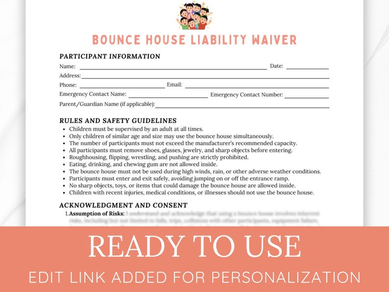 Bounce House Rental Liability Waiver, Inflatable Business Waiver, Can ...