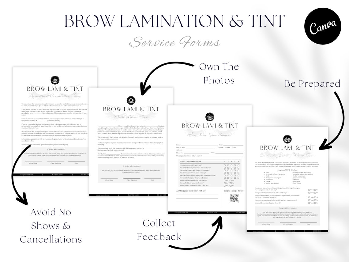 Editable Brow Lamination and Tint Forms Bundle Eyebrow Consent Form Client Intake Forms ...