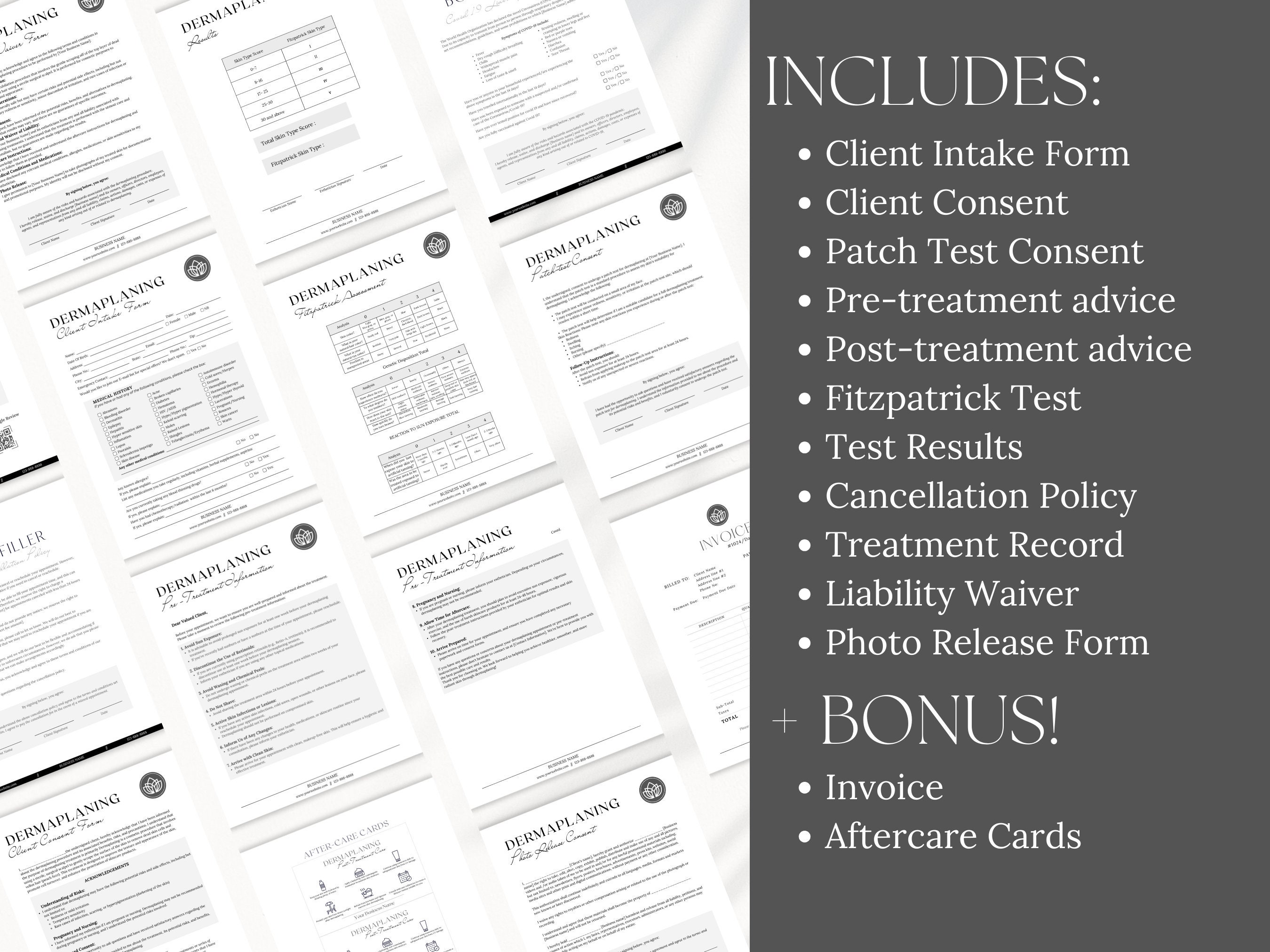 Dermaplaning Consent Form Bundle, Dermablading Forms Template, Patch ...