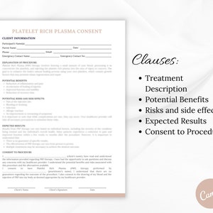 PRP Consent Form & Liability Waiver Template (digital Download) - Etsy