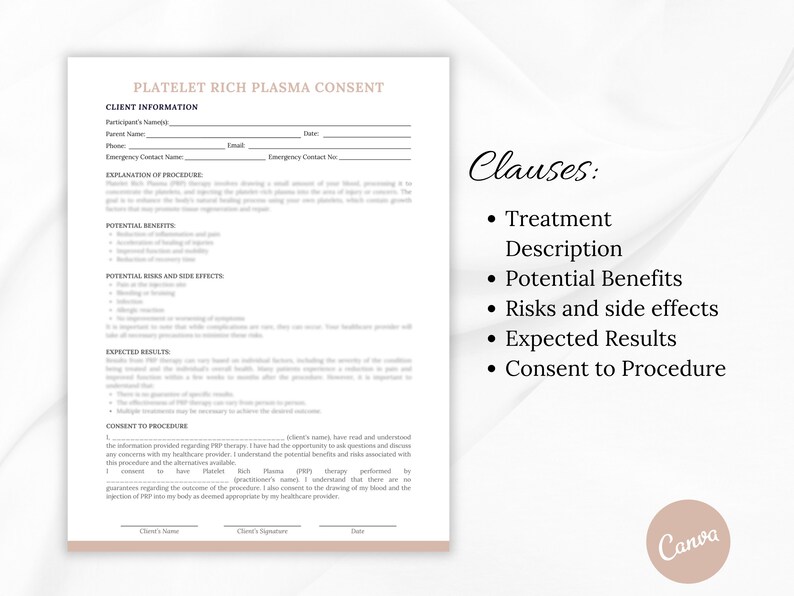 PRP Consent Form & Liability Waiver Template (digital Download) - Etsy