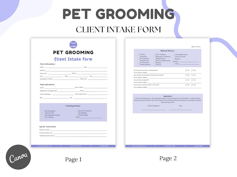 Editable Pet Grooming Business Form, Dog Grooming Contract, Pet ...