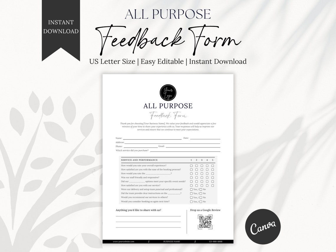 Customizable Feedback Form Template, Customer Satisfaction Survey ...