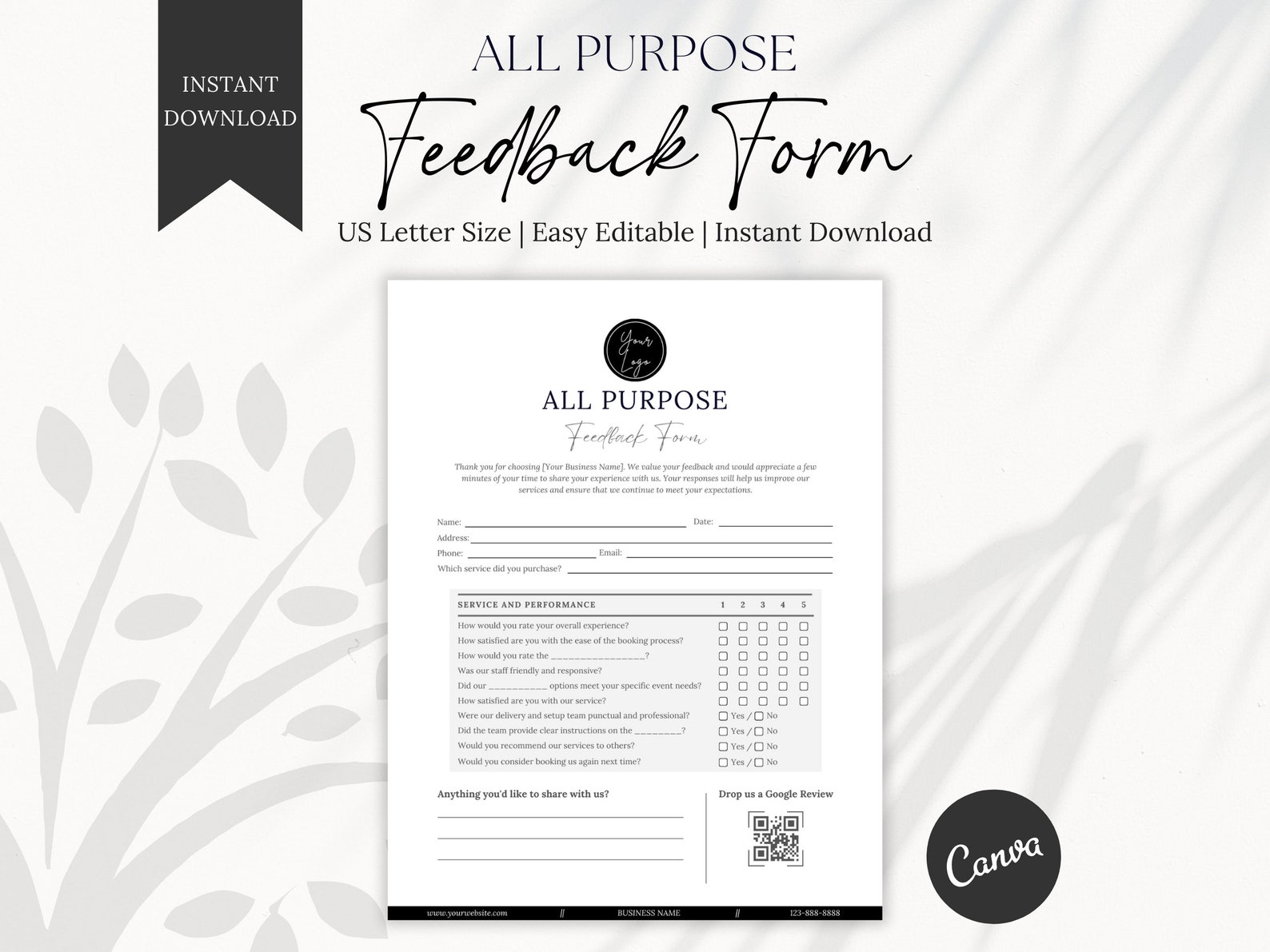 Customizable Feedback Form Template: Customer Satisfaction Survey ...