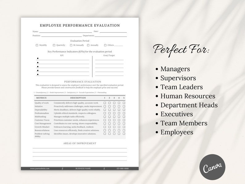 Printable Employee Evaluation Form: Performance Review (canva Template ...