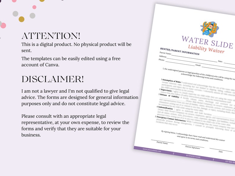 Water Slide Liability Waiver Template: Editable Rental Consent Form ...