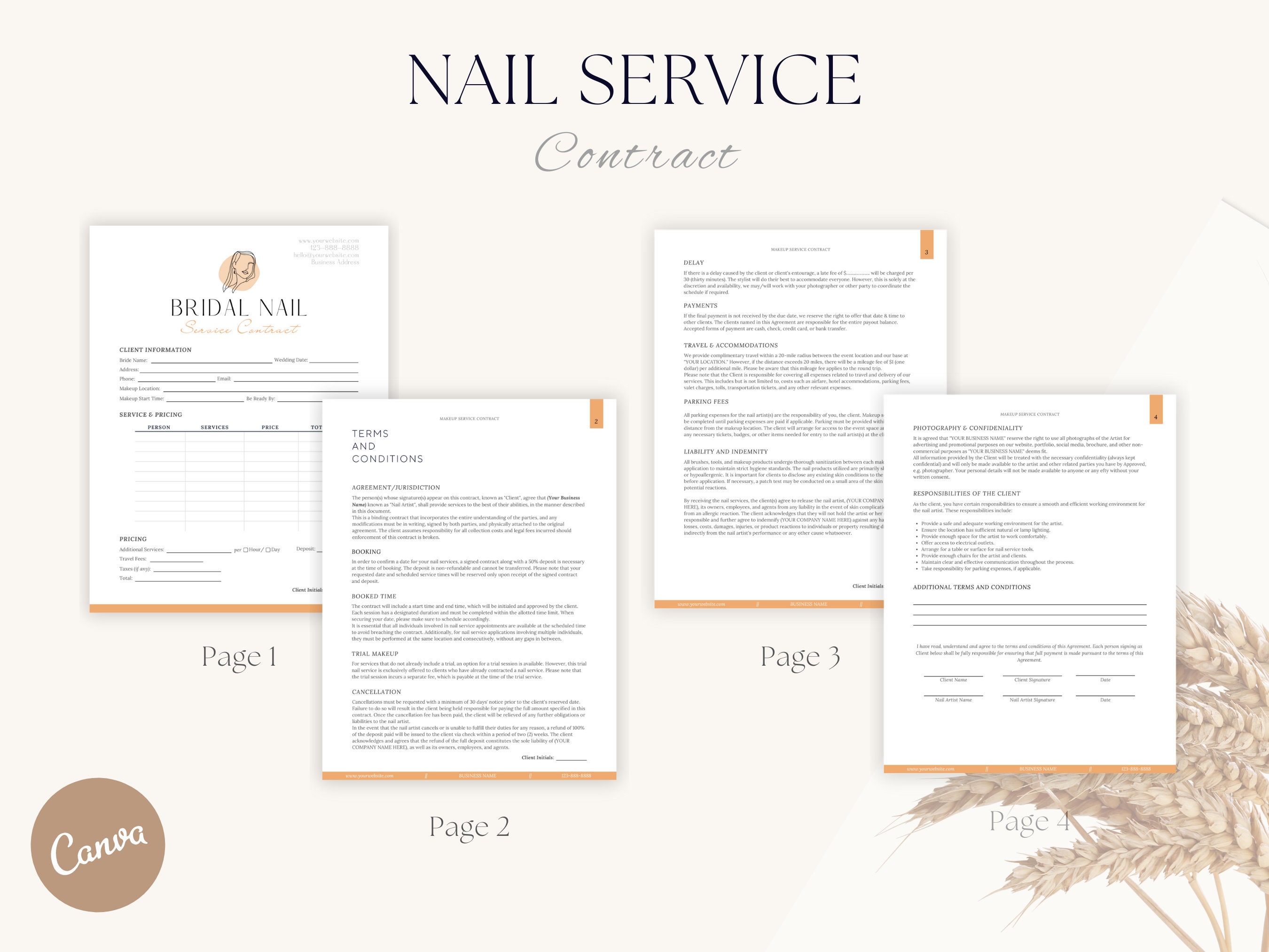 Editable Bridal Nail Service Contract Template Nail Artist Agreement ...