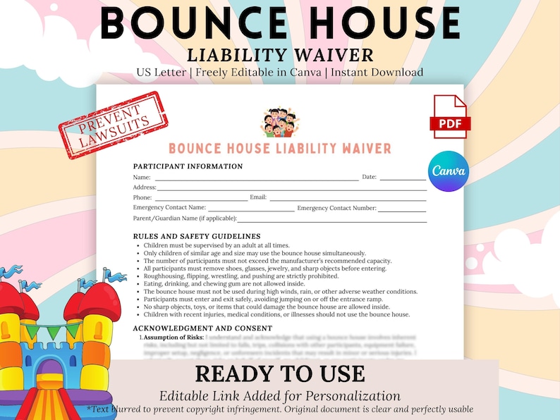 Bounce House Rental Liability Waiver Template: Editable Canva PDF - Etsy