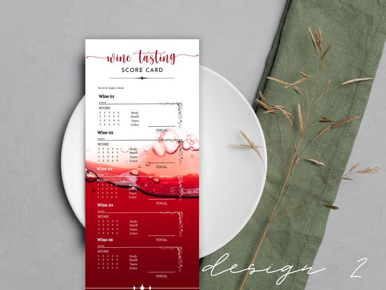 Printable Wine Tasting Score Cards, 3 Elegant Designs to Choose From ...
