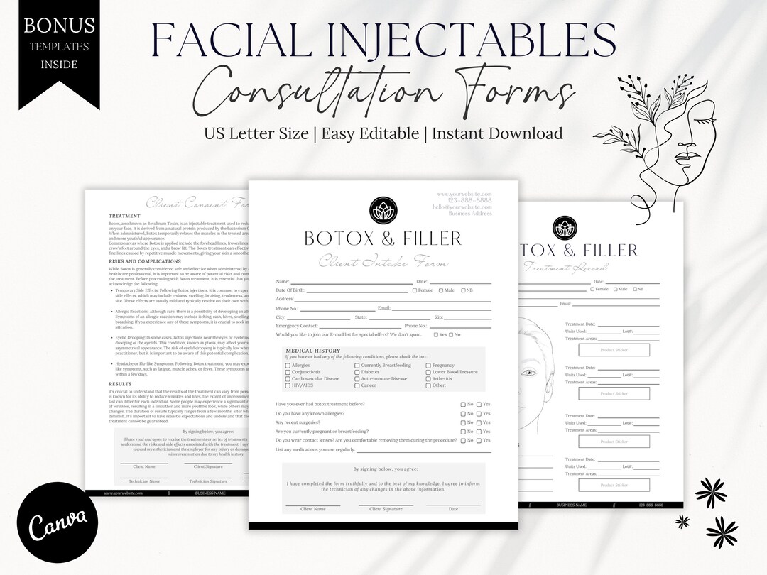 Facial Injectables Consultation Form, Injectable Face Chart, Botox ...