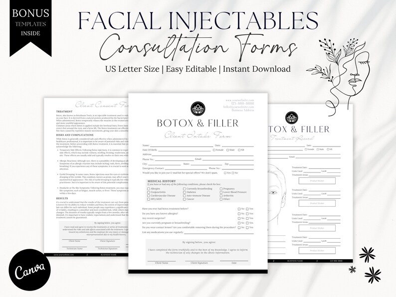 Facial Injectables Consultation Forms: Botox Treatment Record (canva ...