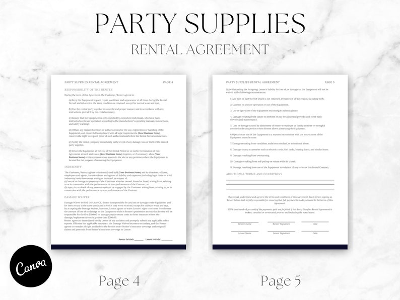 Professional Party Supplies Rental Contract Agreement Party Event ...
