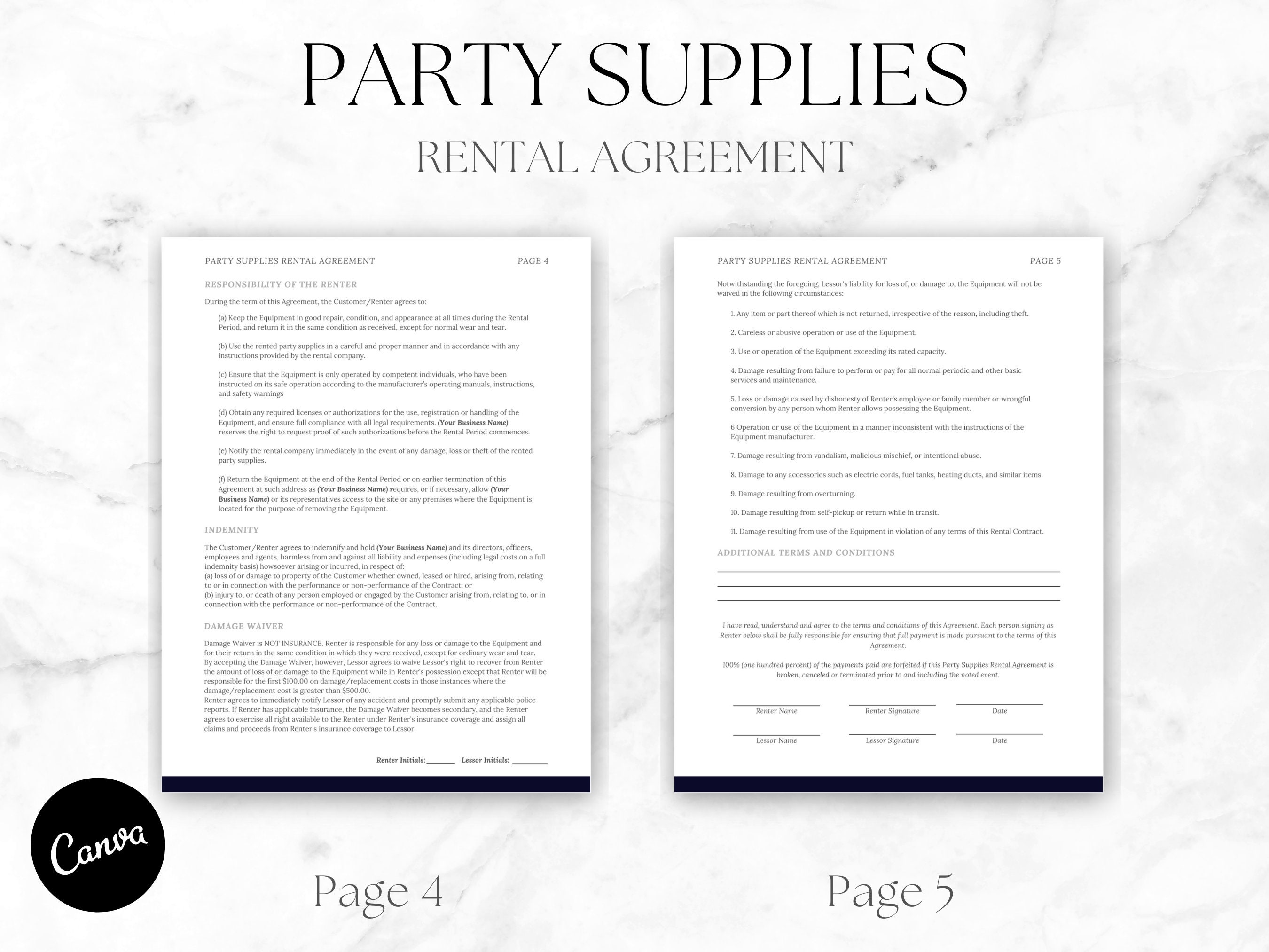 Professional Party Supplies Rental Contract Agreement | Party Event ...
