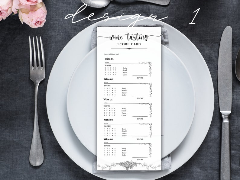 Printable Wine Tasting Score Cards, 3 Elegant Designs to Choose From ...