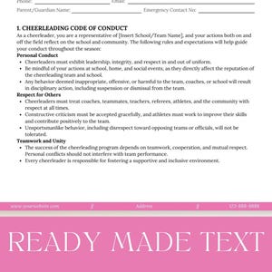 Cheerleading Contract Template: High School Program (digital Download) - Etsy