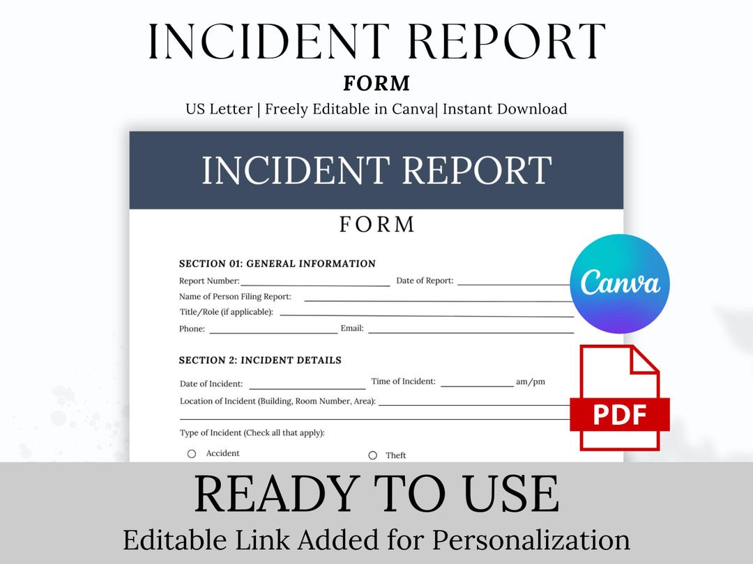 Editable Incident Report Form Template: Workplace Safety (PDF) - Etsy