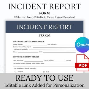 Editable Incident Report Form Template: Workplace Safety (PDF) - Etsy