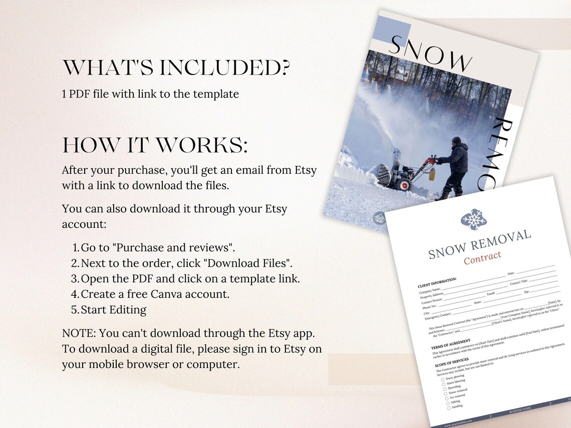Editable Snow Removal Contract Template: Plowing & De-icing (digital ...