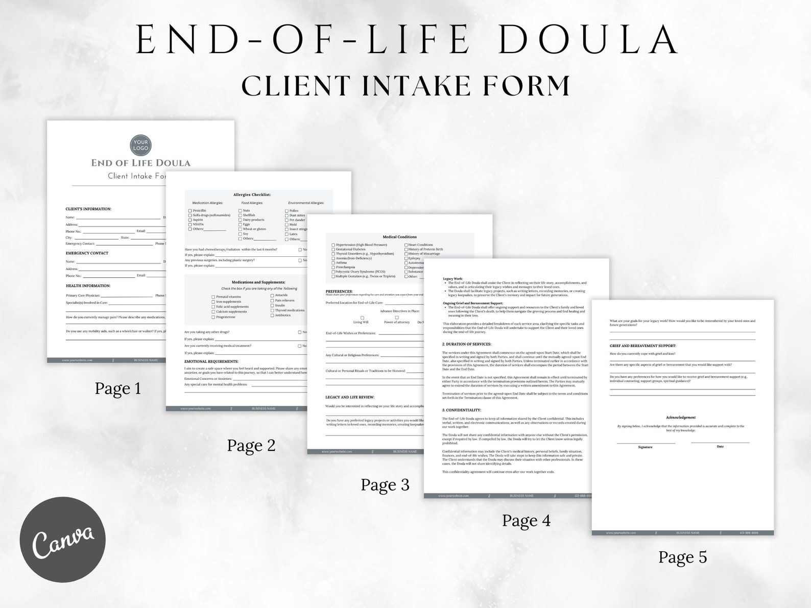 Editable End-of-life Doula Contract Forms: Business Bundle (digital ...