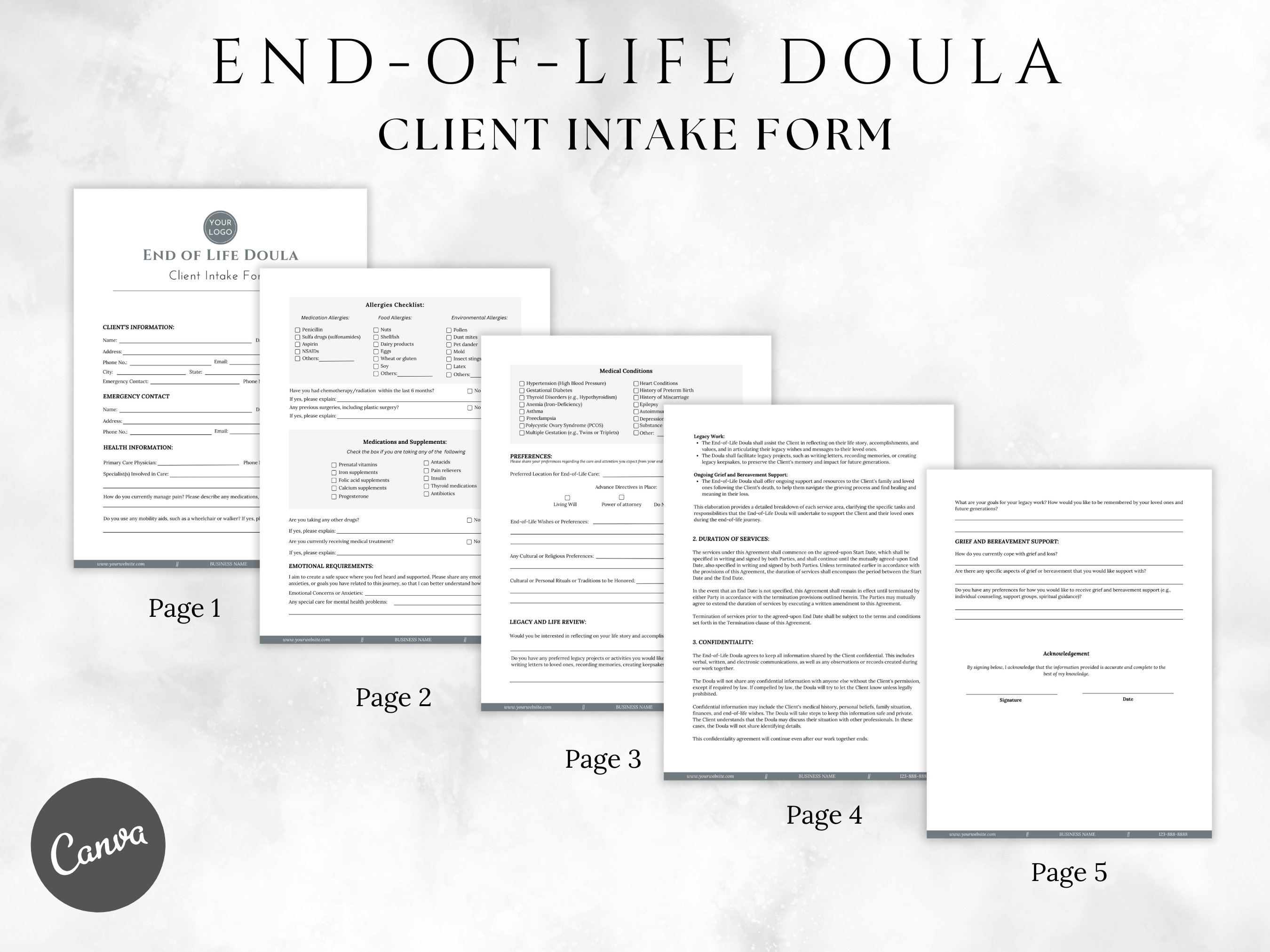 Editable End of Life Doula Contract Forms, Doula Business Bundle, Death ...