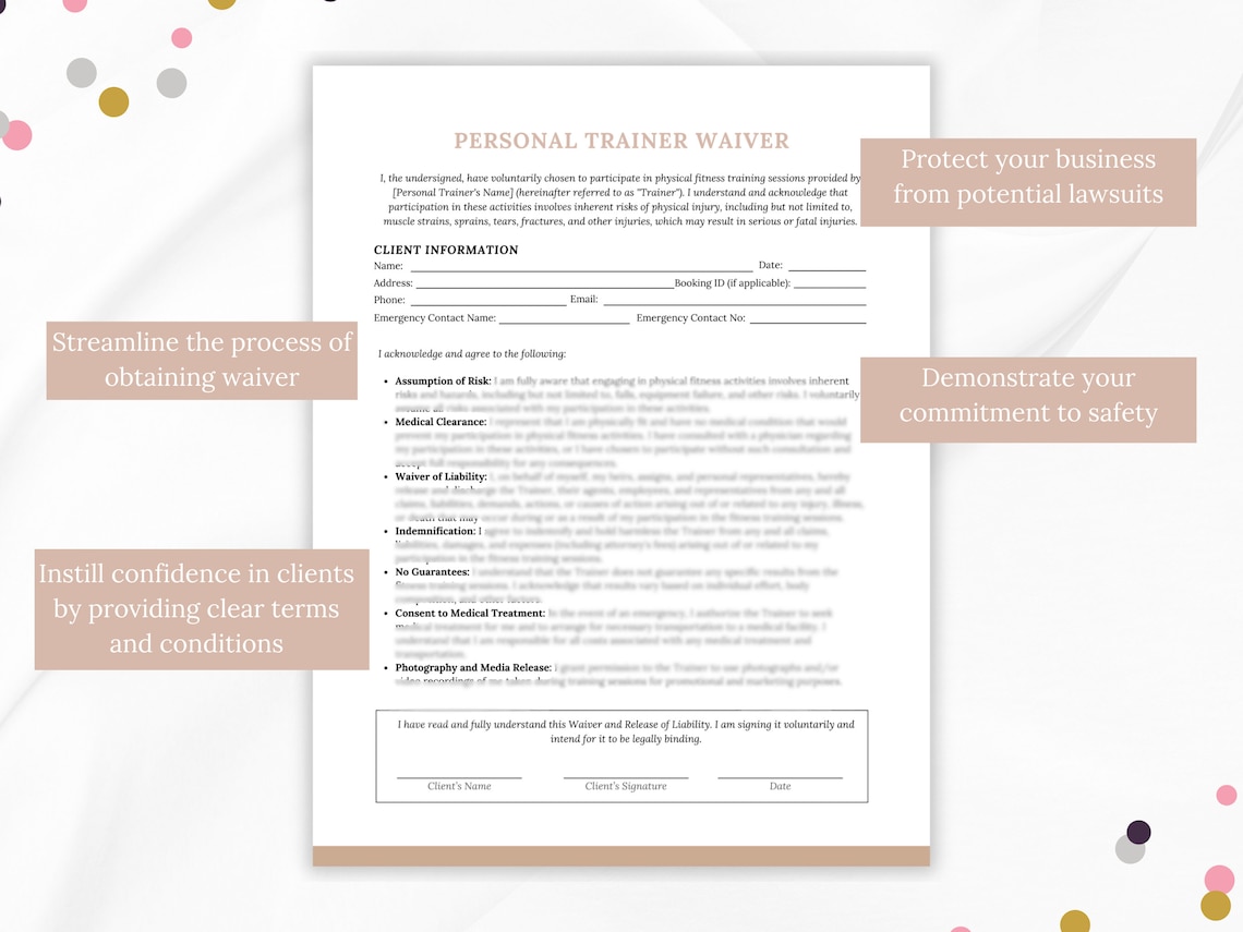 Personal Trainer Liability Waiver Form, Physical Trainer Waiver ...