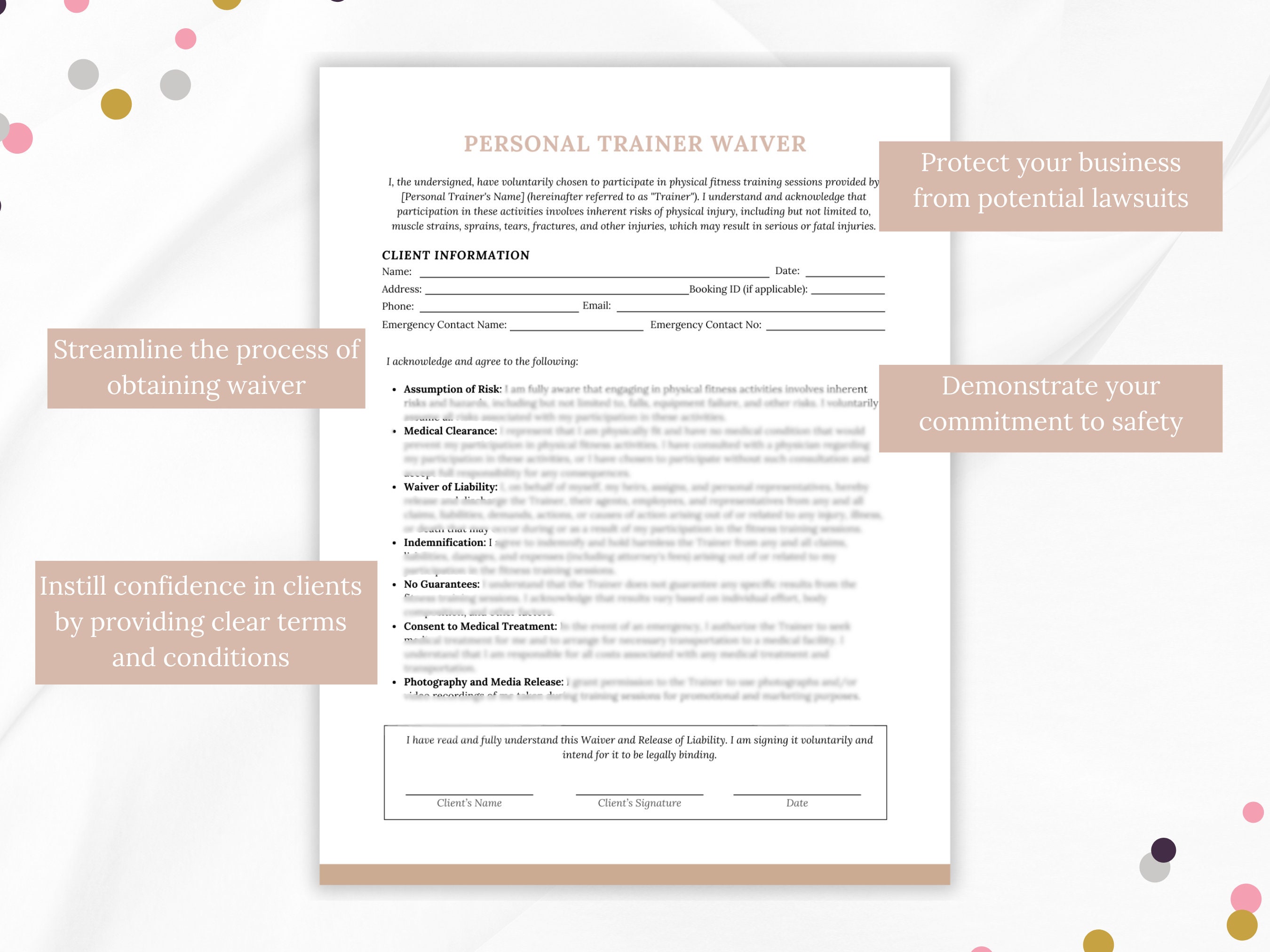 Personal Trainer Liability Waiver Form, Home Physical Trainer Waiver ...