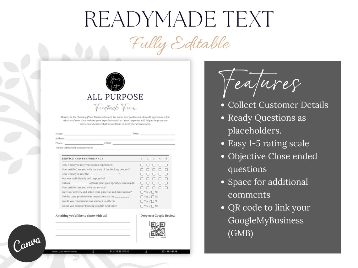 Customizable Feedback Form Template, Customer Satisfaction Survey ...