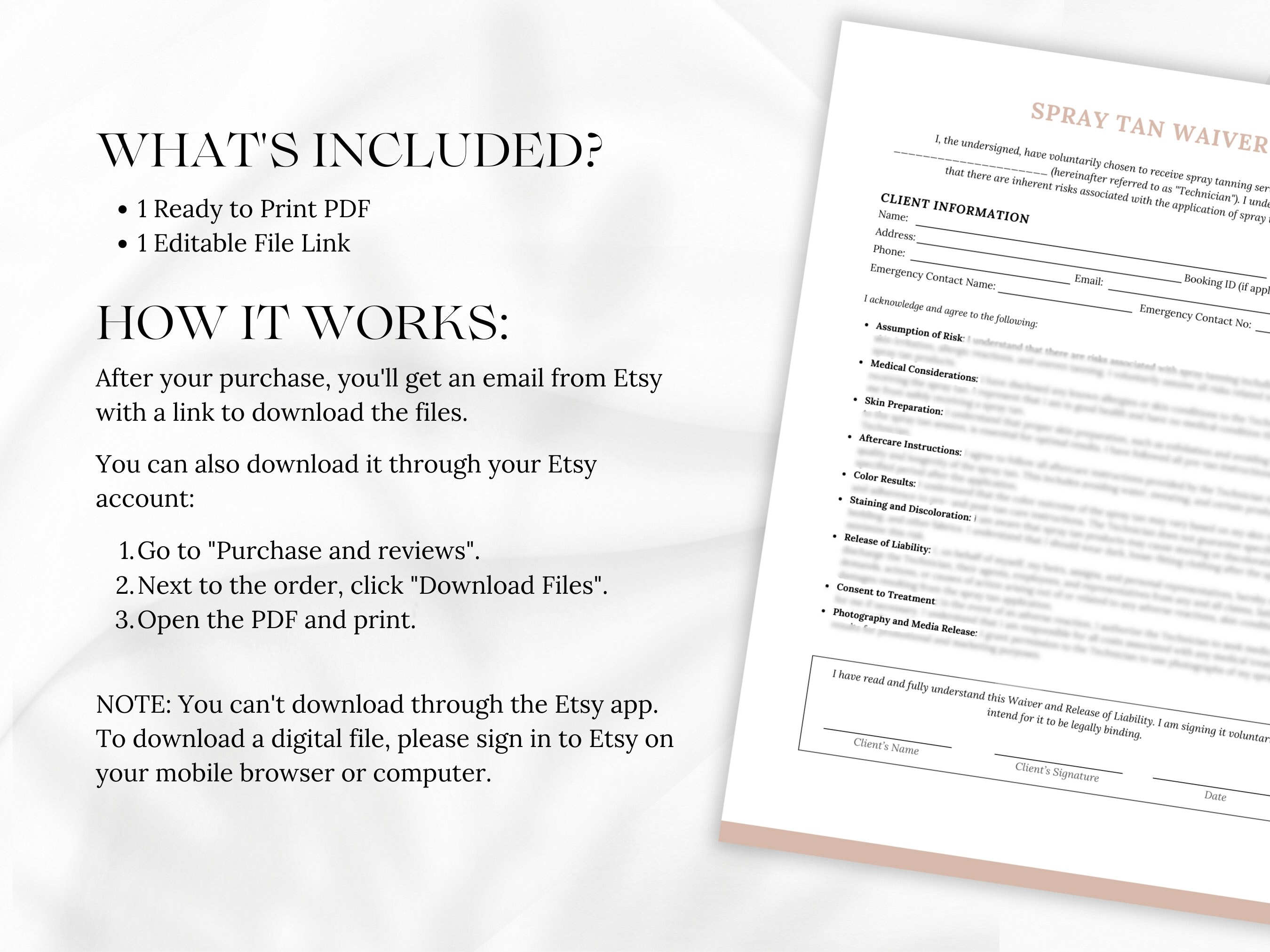 Spray Tan Liability Waiver, Spray Tan Consent Form, Assumption of Risks ...