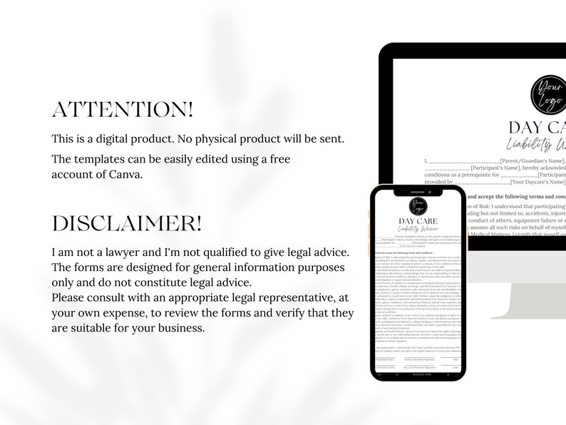 Daycare Liability Waiver Form, Childcare Consent Form, Childcare ...