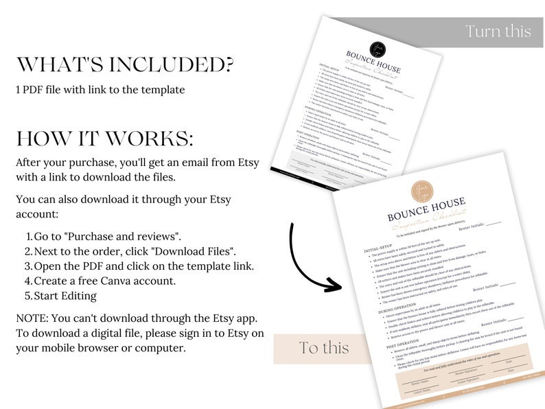 Editable Bounce House Inspection Checklist: Rental Business Form ...
