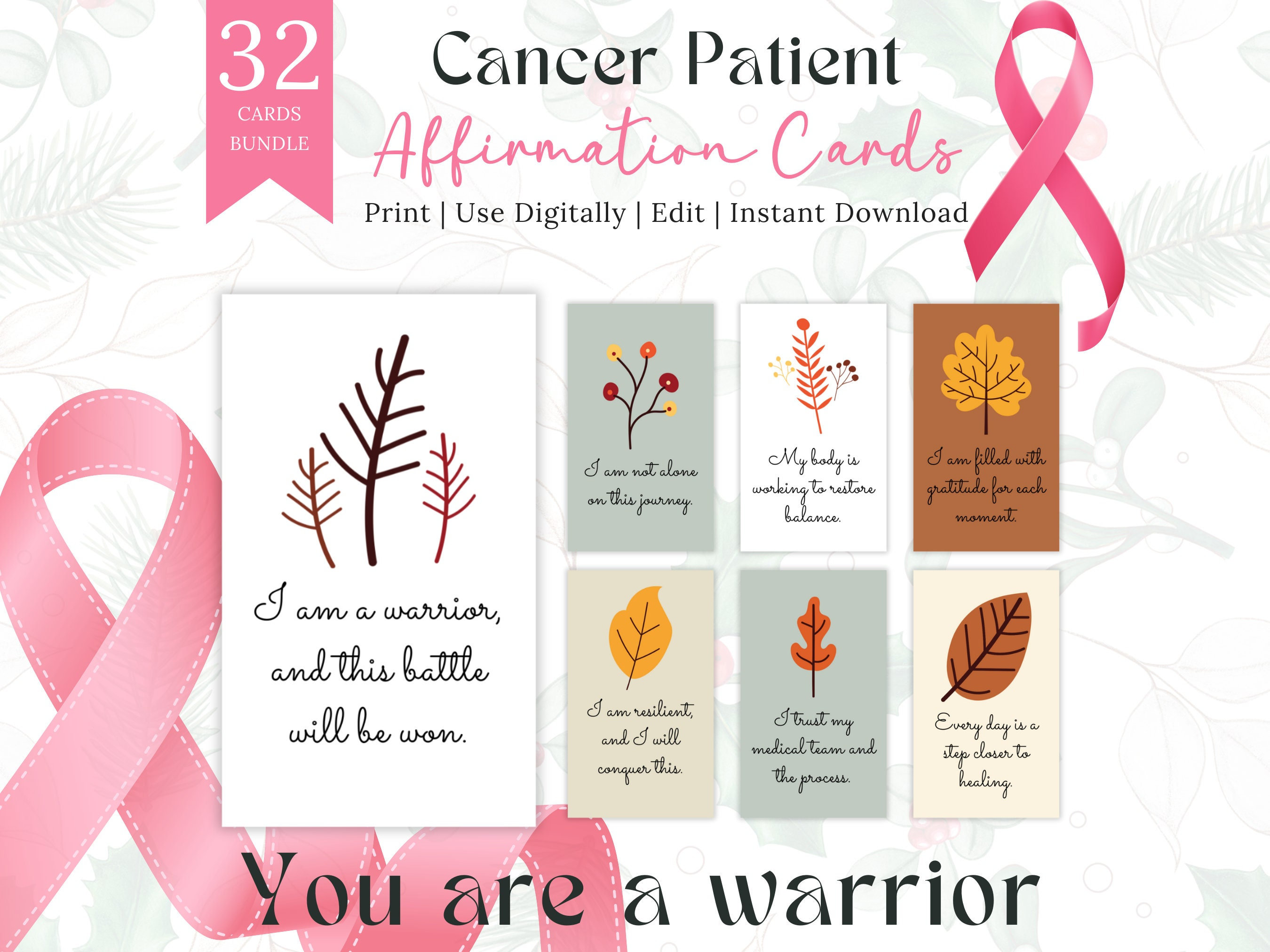 Printable Cancer Affirmation Cards, Cancer Survivor Motivation, Breast ...