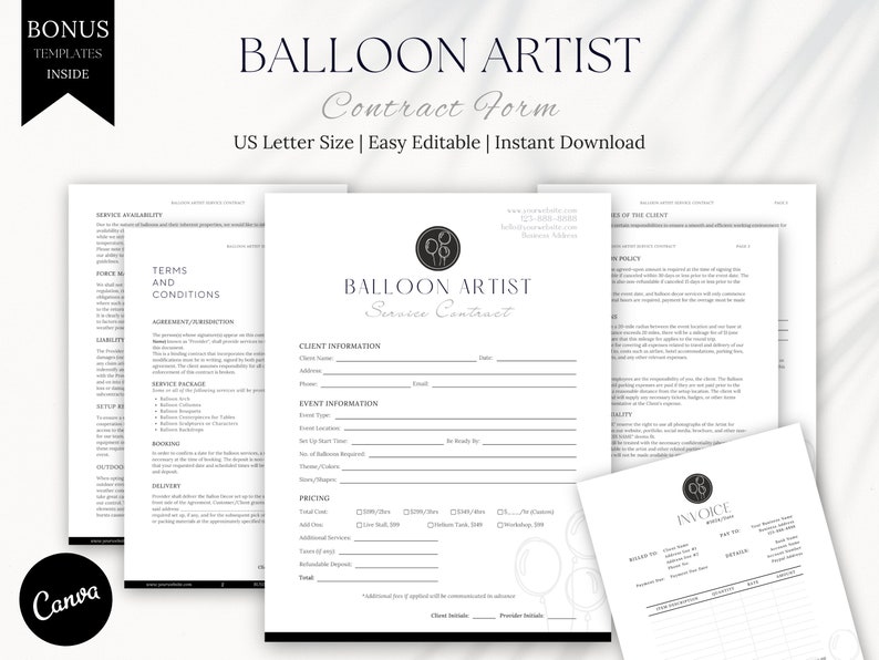 Balloon Artist Contract Form Balloon Decor Agreement Balloon Artist ...