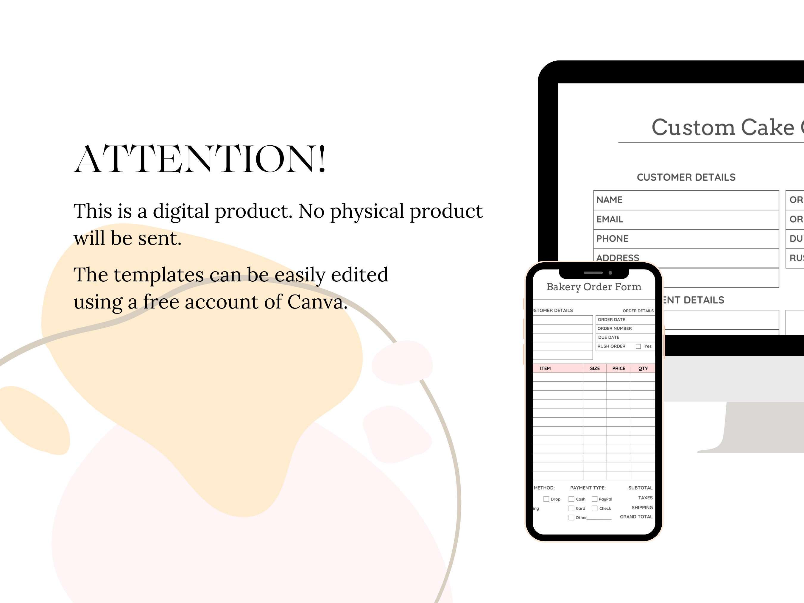 Printable Bakery Order Forms, Cake Business Bundle, Editable Cake Order ...