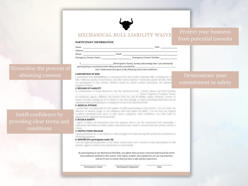 Mechanical Bull Waiver Template: Editable Ride Release Form (canva ...