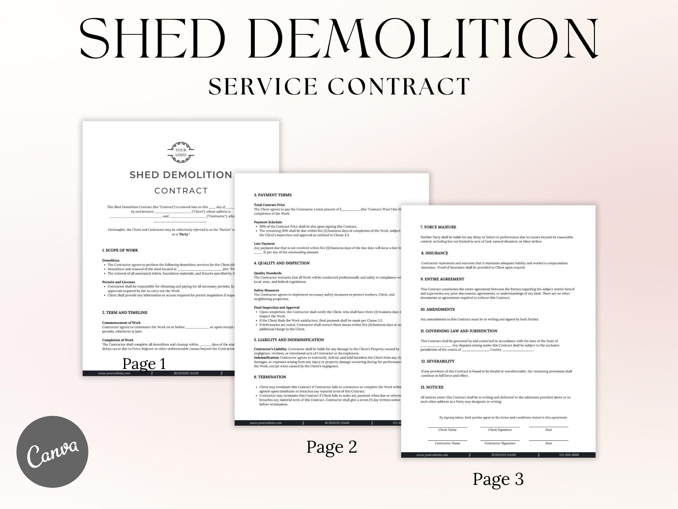 Shed Demolition Contract Template: Pre-demolition Checklist (digital ...