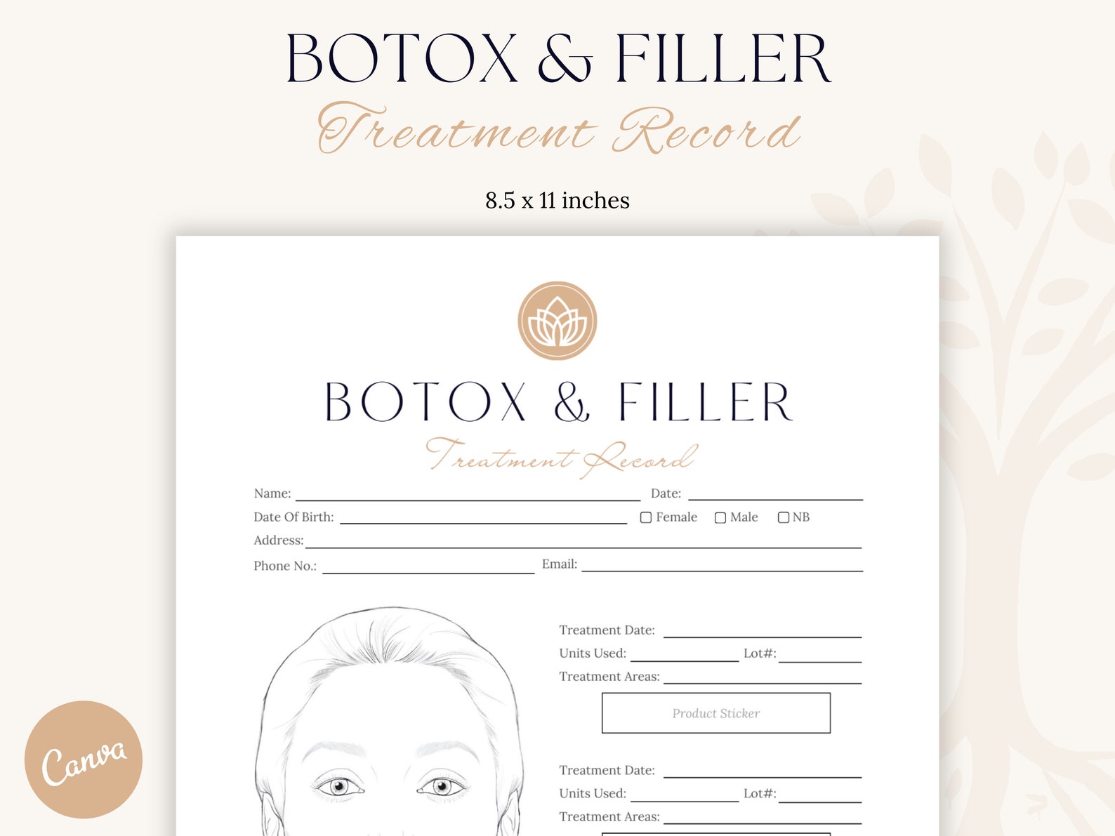 Botox Treatment Form, Injectable Face Chart, Botox Client Record, Botox ...