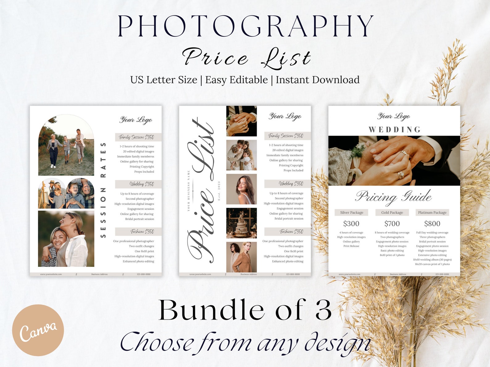 Elegant Photography Price List Photographer Pricing Guide Choose From 3 ...