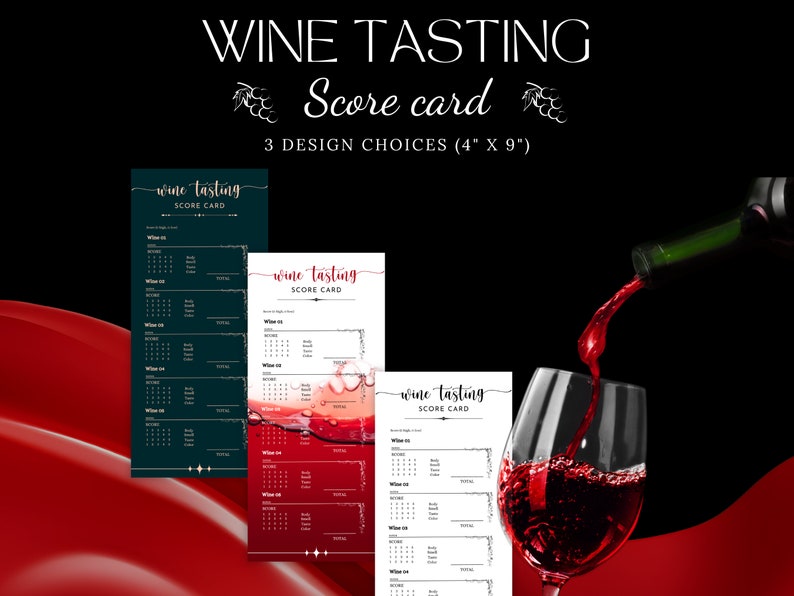 Printable Wine Tasting Score Cards, 3 Elegant Designs to Choose From ...