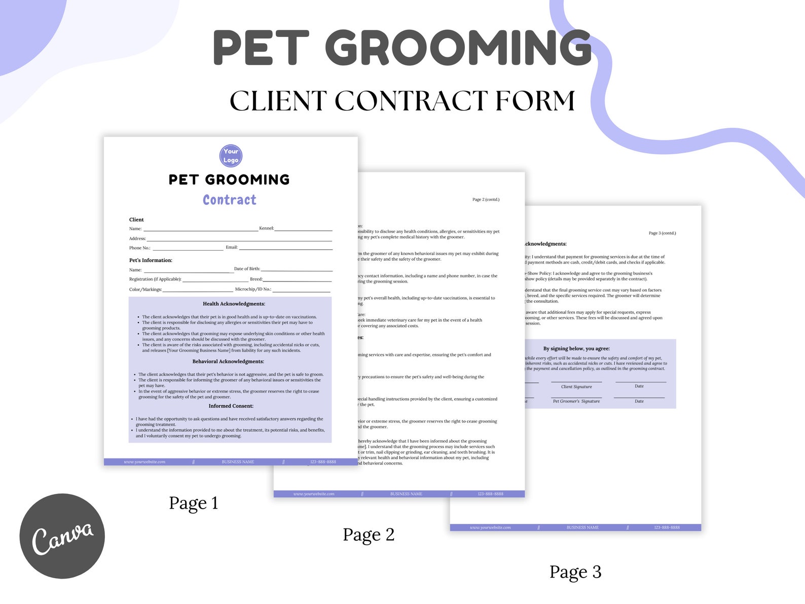 Editable Pet Grooming Business Form, Dog Grooming Contract, Pet ...