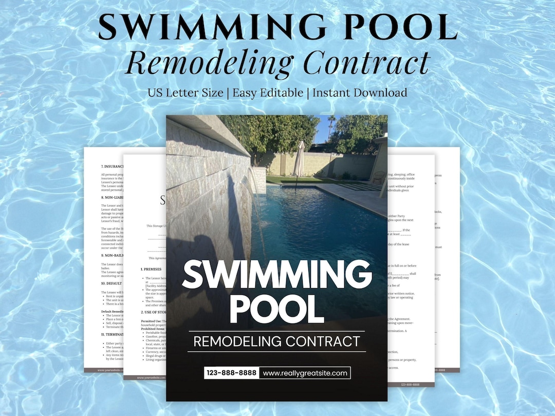 Editable Swimming Pool Remodeling Contract Template (canva, US Letter ...