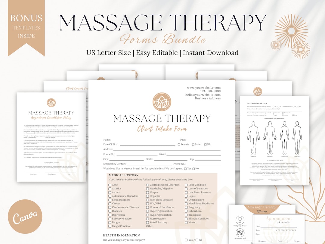 Professional Massage Therapy Forms Bundle Massage Templates Printable ...