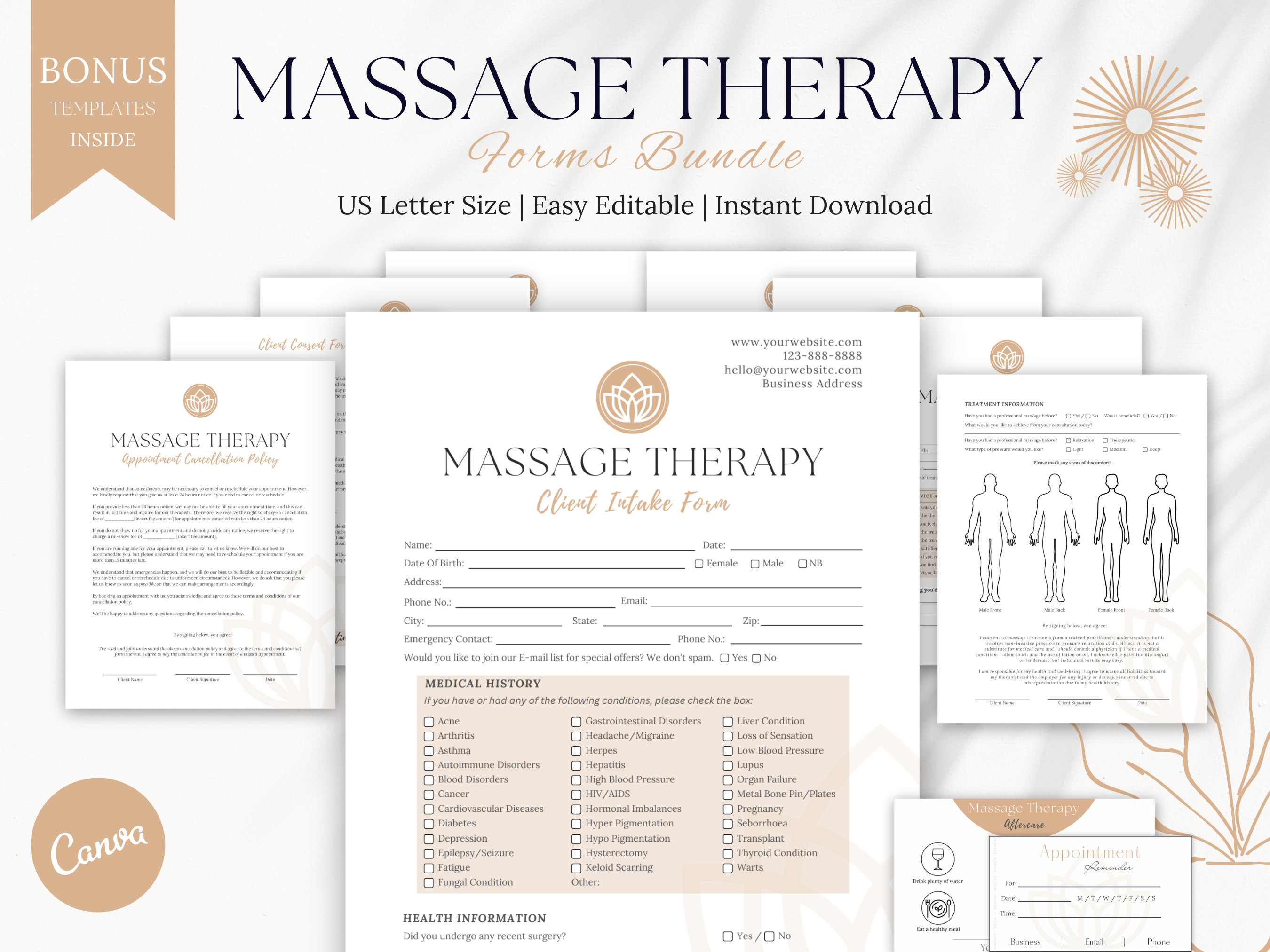 Professional Massage Therapy Forms Bundle Massage Templates Printable ...