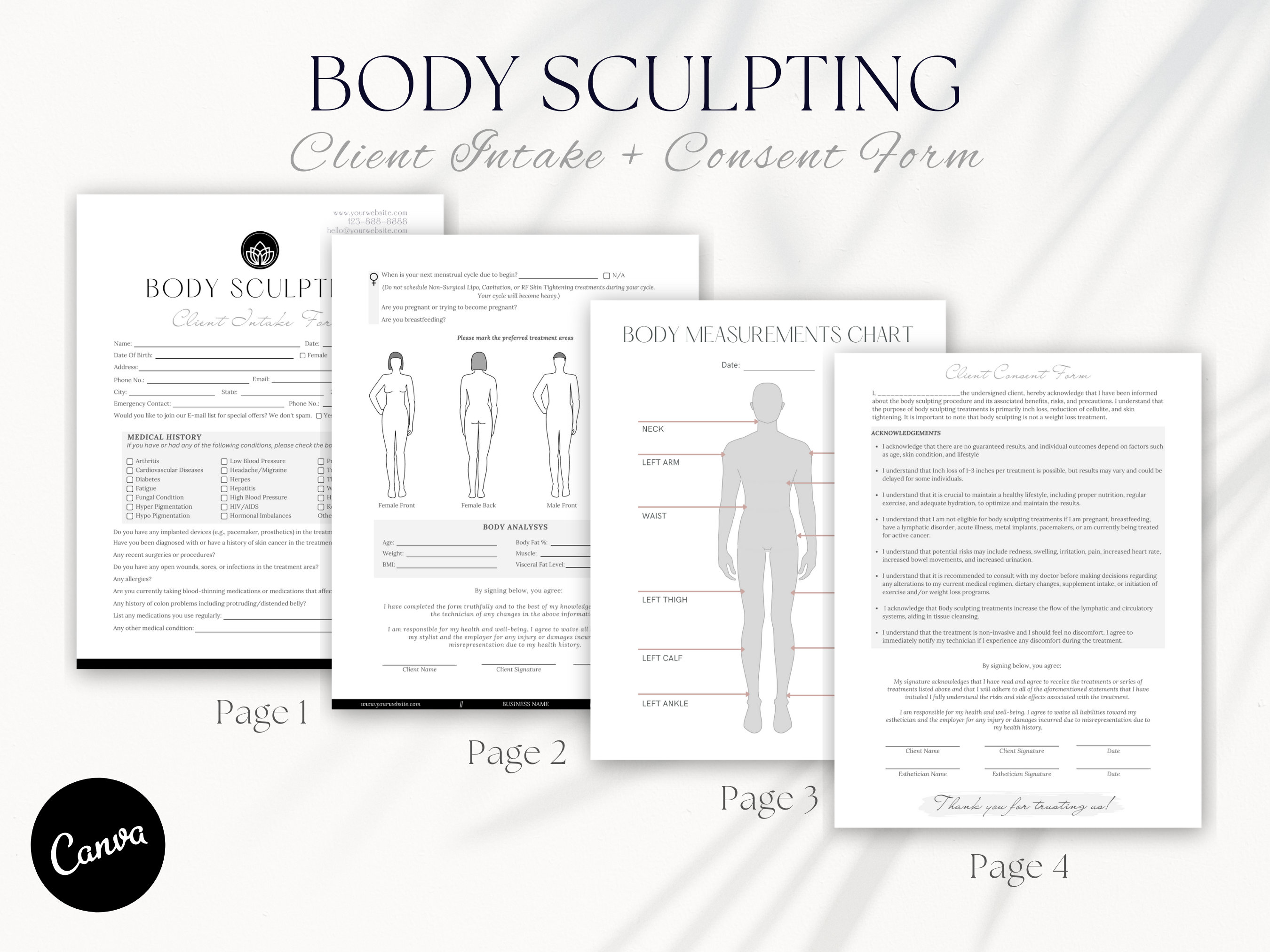 Body Sculpting Forms | Fat Reduction Treatment Template | Body Shaping ...