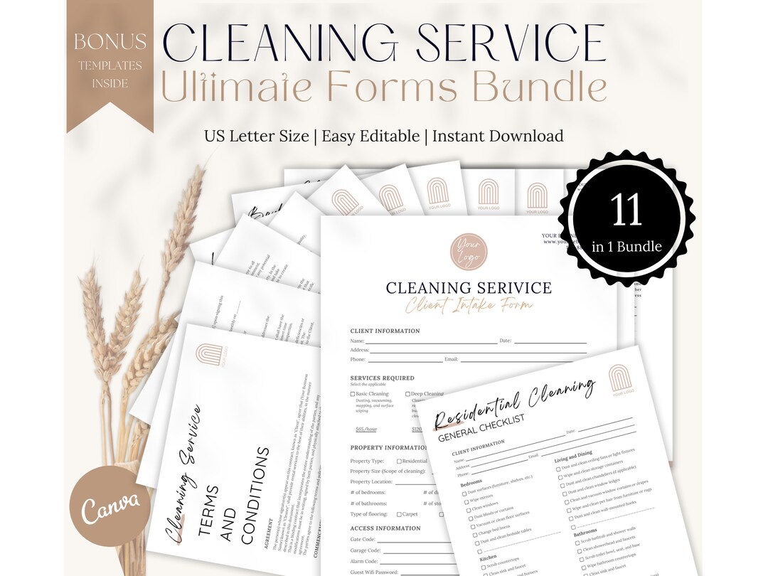 Editable Cleaning Service Forms Bundle: Client Intake, Checklist ...