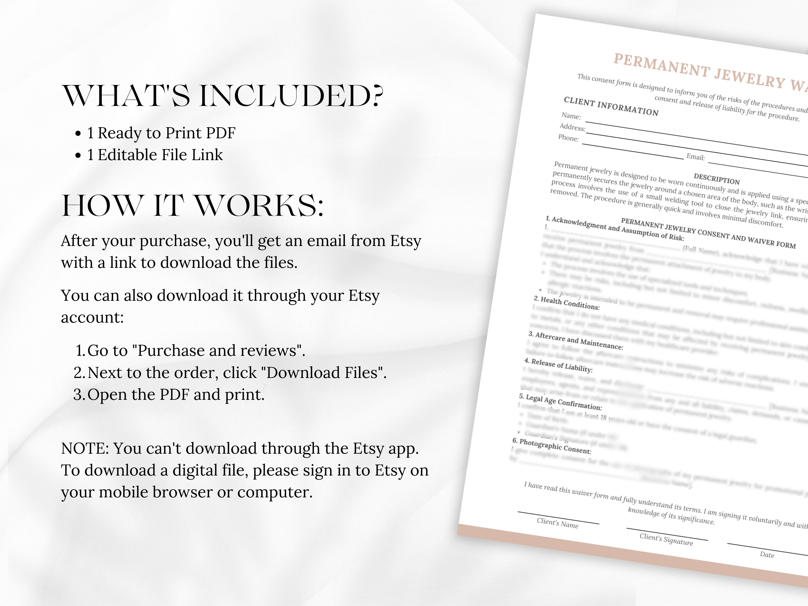 Permanent Jewelry Waiver Template: Editable Consent Form (digital ...