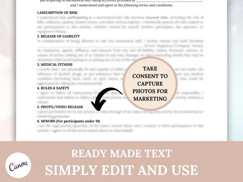 Mechanical Bull Waiver Template: Editable Ride Release Form (canva ...