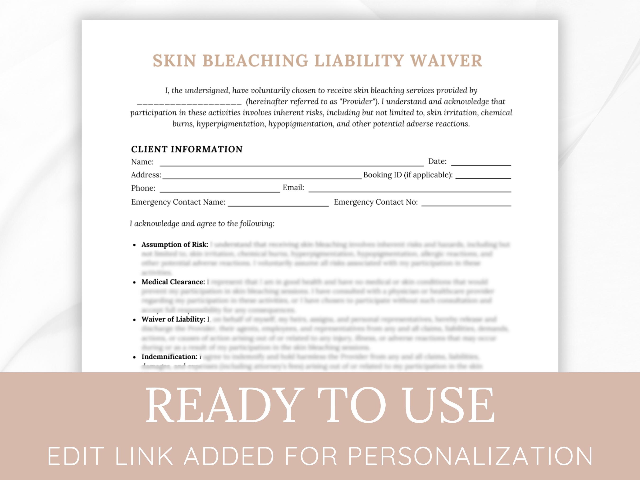 Skin Bleaching Liability Waiver Template: Beautician Forms (canva ...